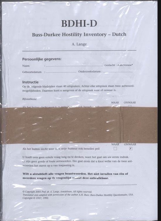 BDHI-D Buss-Durkee Hostility Inventory-Dutch Formulieren ...