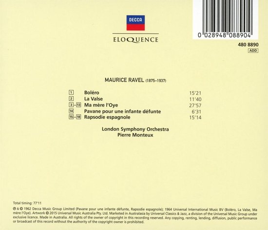 Ravel: Boléro; La Valse; Ma mère l'Oye; Pavane pour une infante défunte; Rapsodie... | bol