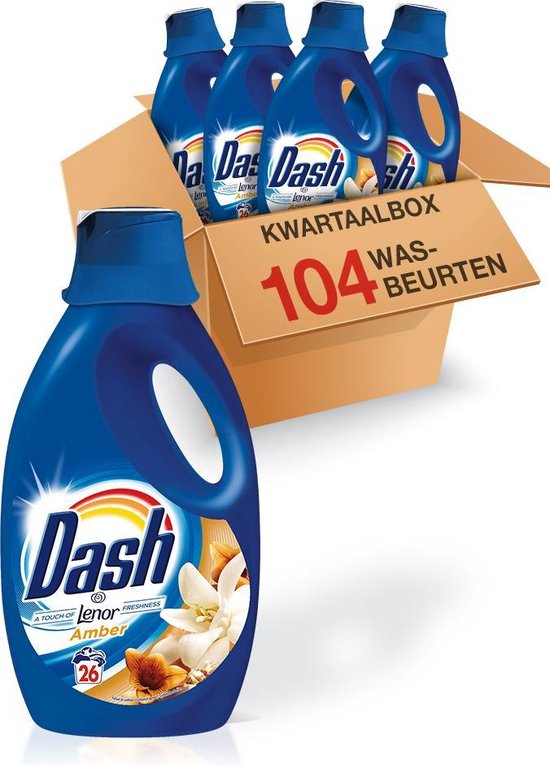 Dash Amber wasmiddel - 104 Wasbeurten - 4 x 1600 ml - Kwartaalbox | bol.com