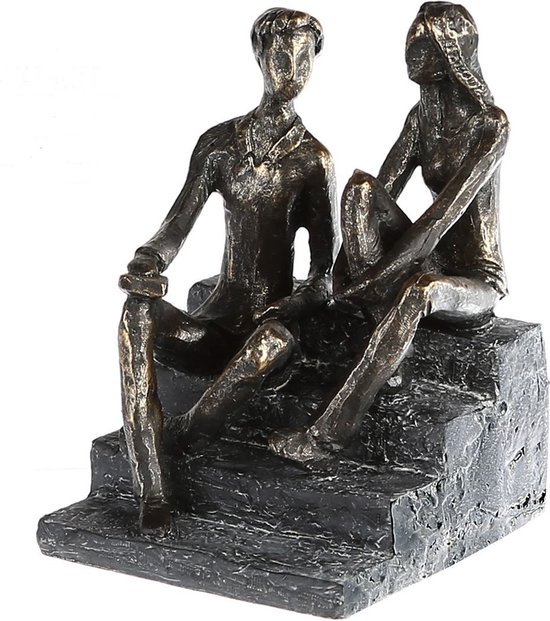 Beeld Pratend koppel - Discussie beeldje - Koppel sculptuur - Grijs ...