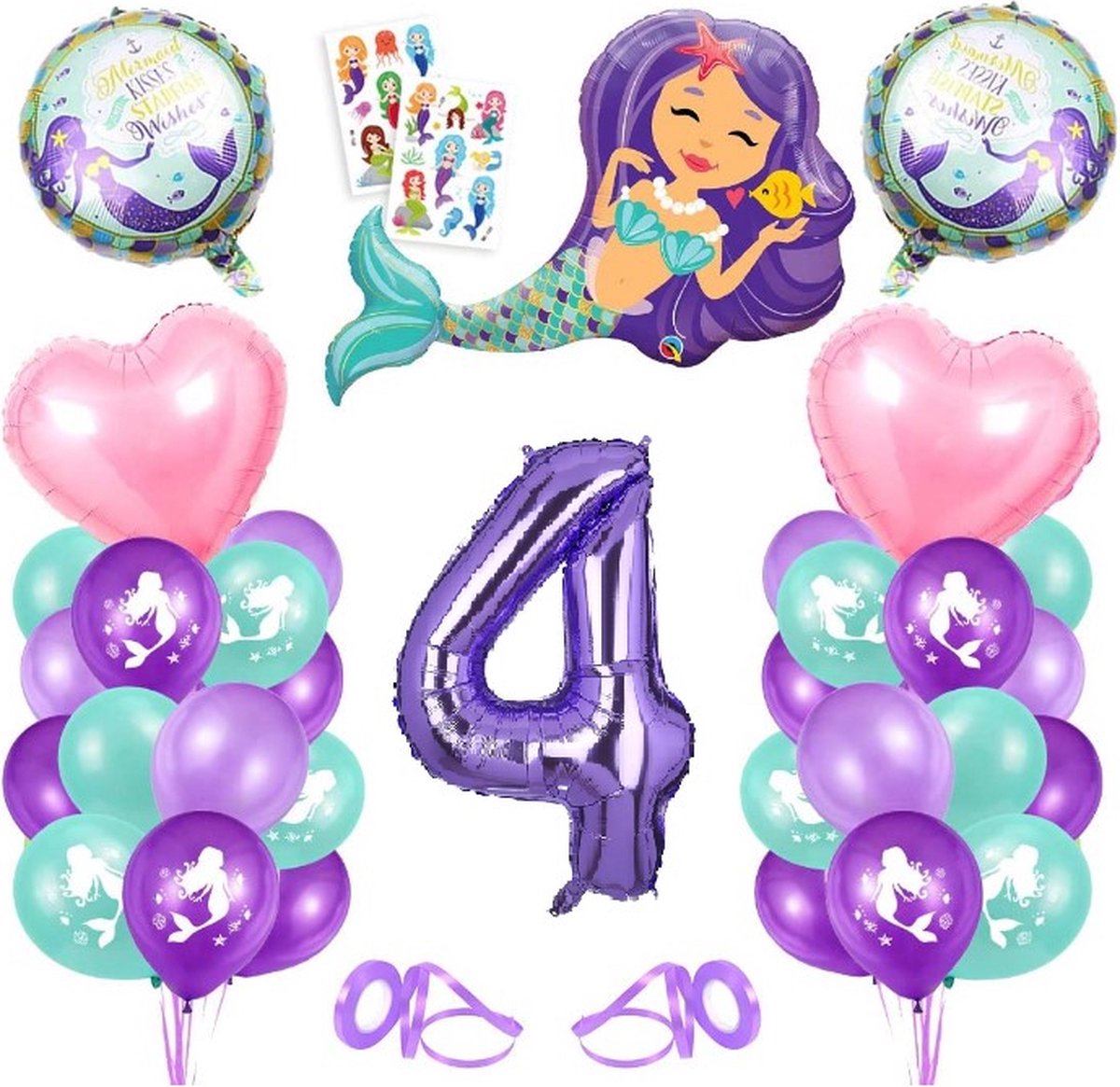 40-delige feestpakket van Zeemeermin 4 jaar - Zeemeermin versiering 4 ...