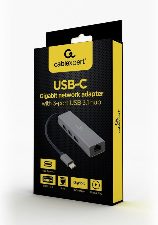 USB Hub GEMBIRD A-CMU3-LAN-01 Grey | bol
