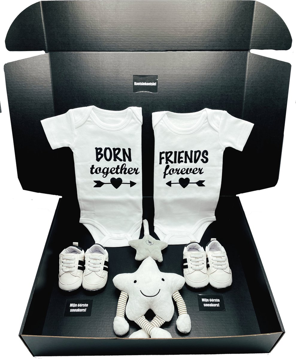 kraamcadeau tweeling - kraampakket tweeling - babysneakers babyromper ...