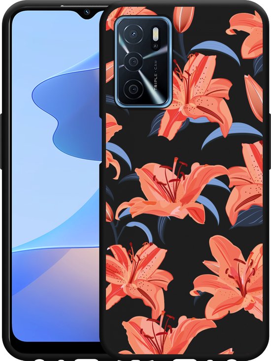 Hoesje geschikt voor Oppo A54s Zwart Flowers | bol