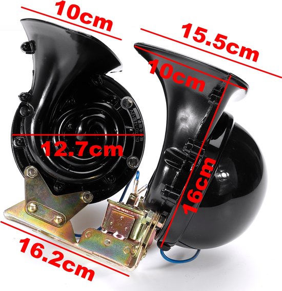 12V 300-350dB Universal Dubbele Claxons - Waterdicht - Zwart - Auto ...