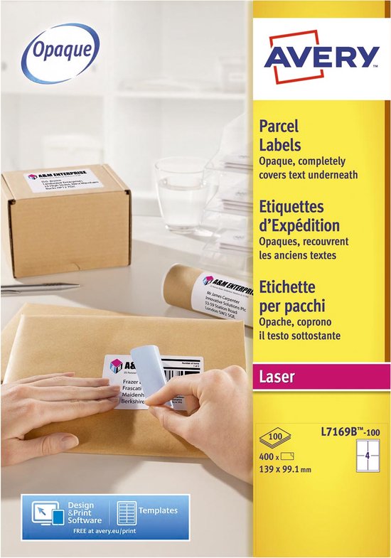 Verzendetiket Avery Block-out - 99 - 1 x 139mm wit doos 100 vel - 4 ...