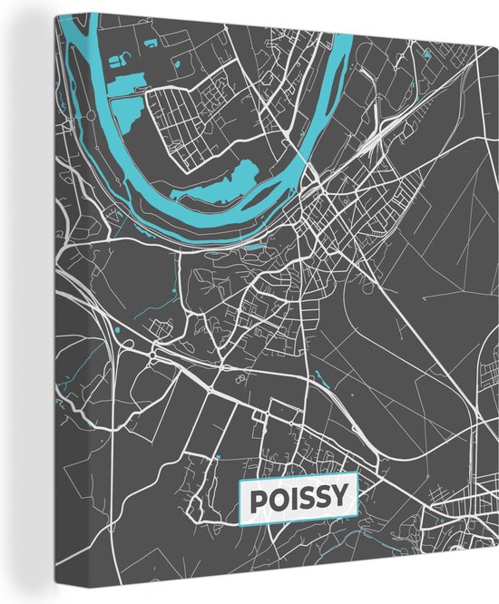 Canvas Schilderij Plattegrond - Stadskaart - Kaart - Poissy - Frankrijk ...