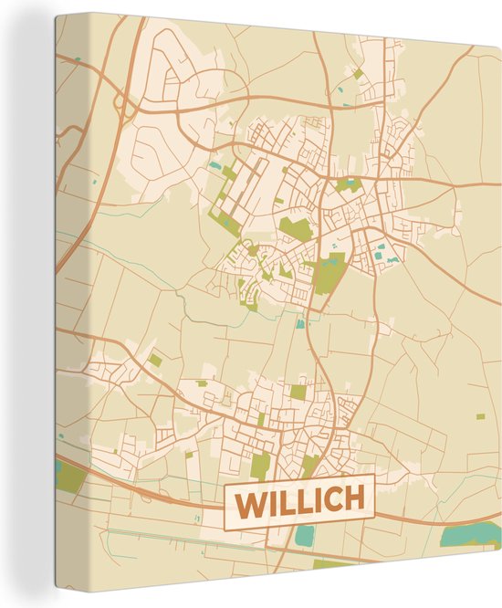 Canvas Schilderij Vintage - Kaart - Willich - Stadskaart - Plattegrond ...