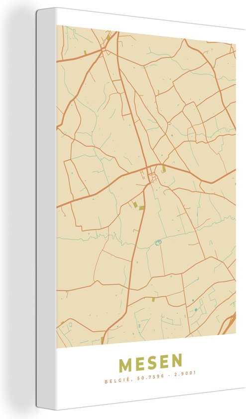 Canvas Schilderij Kaart - Stadskaart - Vintage - Mesen - Plattegrond ...