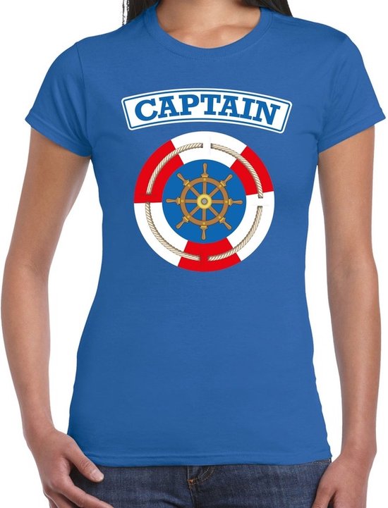 Kapitein/captain verkleed t-shirt blauw voor dames - maritiem carnaval ...
