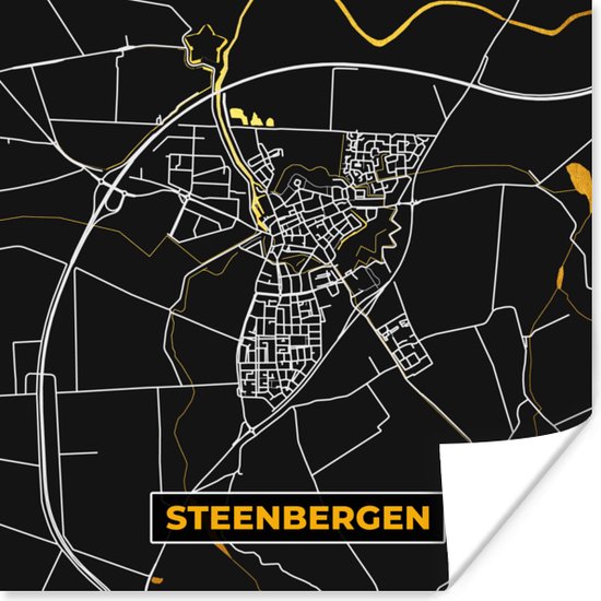 Poster Plattegrond - Steenbergen - Black en gold - Stadskaart - 30x30 ...