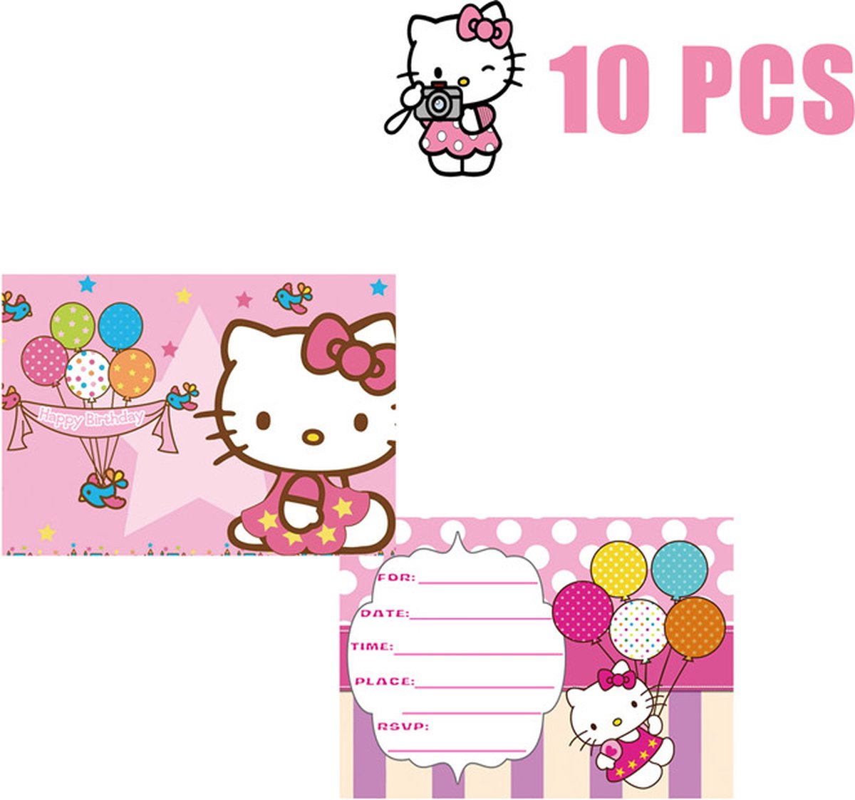 TDR- Set de Décoration' anniversaire Hello Kitty - Cartes d'invitation ...