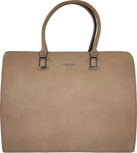 Flora & Co hand/schoudertas beige taupe geschikt voor A4 mappen extra ...