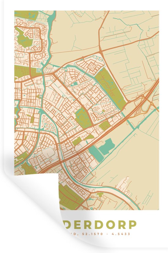 Muurstickers - Sticker Folie - Kaart - Vintage - Stadskaart ...