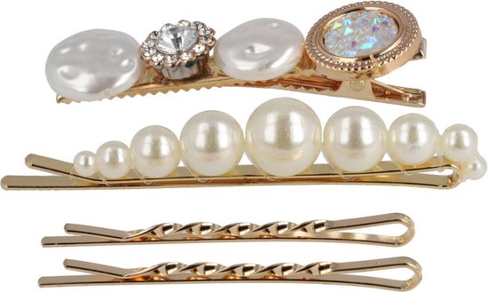 Haarspeld Duckklem Schuifspeldjes Fantasie Parel Steentjes Goud Wit ...
