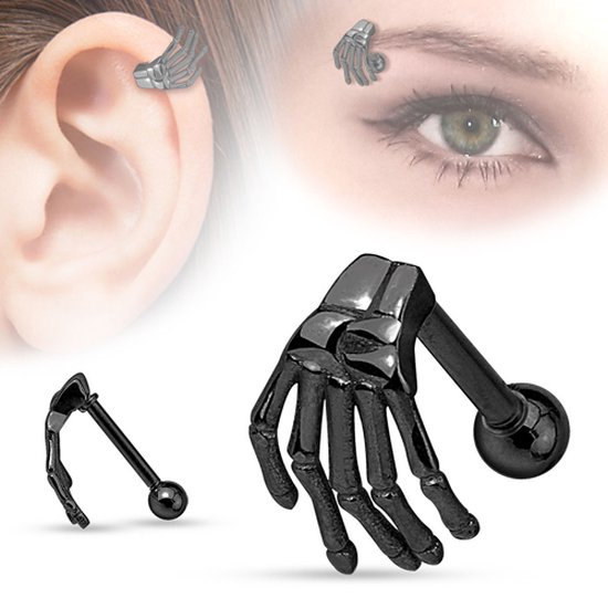 Helix piercing skellet hand zwart | bol