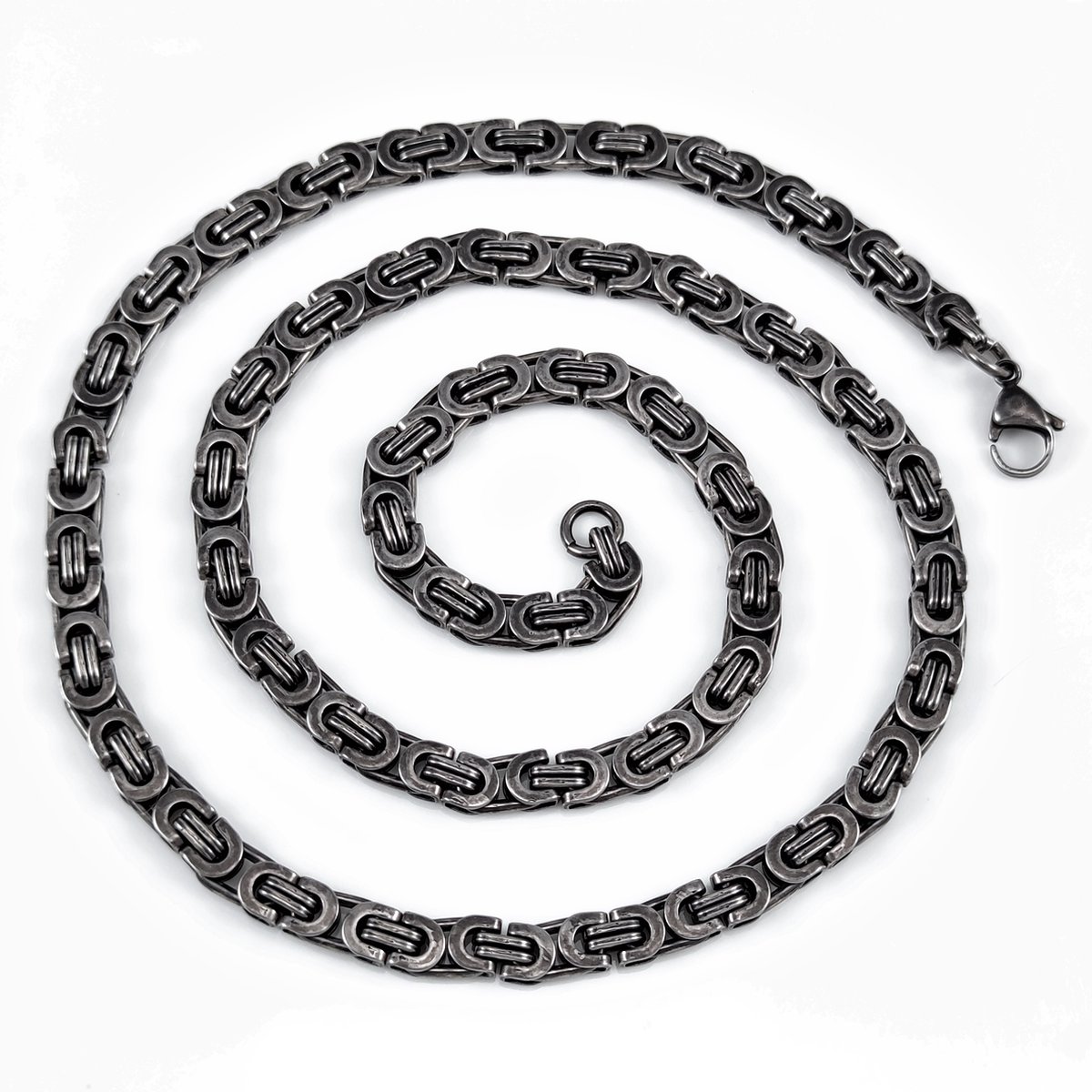 Platte Koningsketting Heren - RVS Verouderde Zilver Kleur 6,5 mm x 68 ...