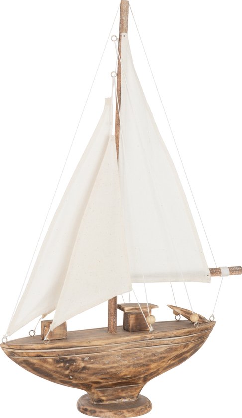 J-Line Zeilboot Noa Alabasia Hout Bruin Medium Set van 2 stuks | bol.com