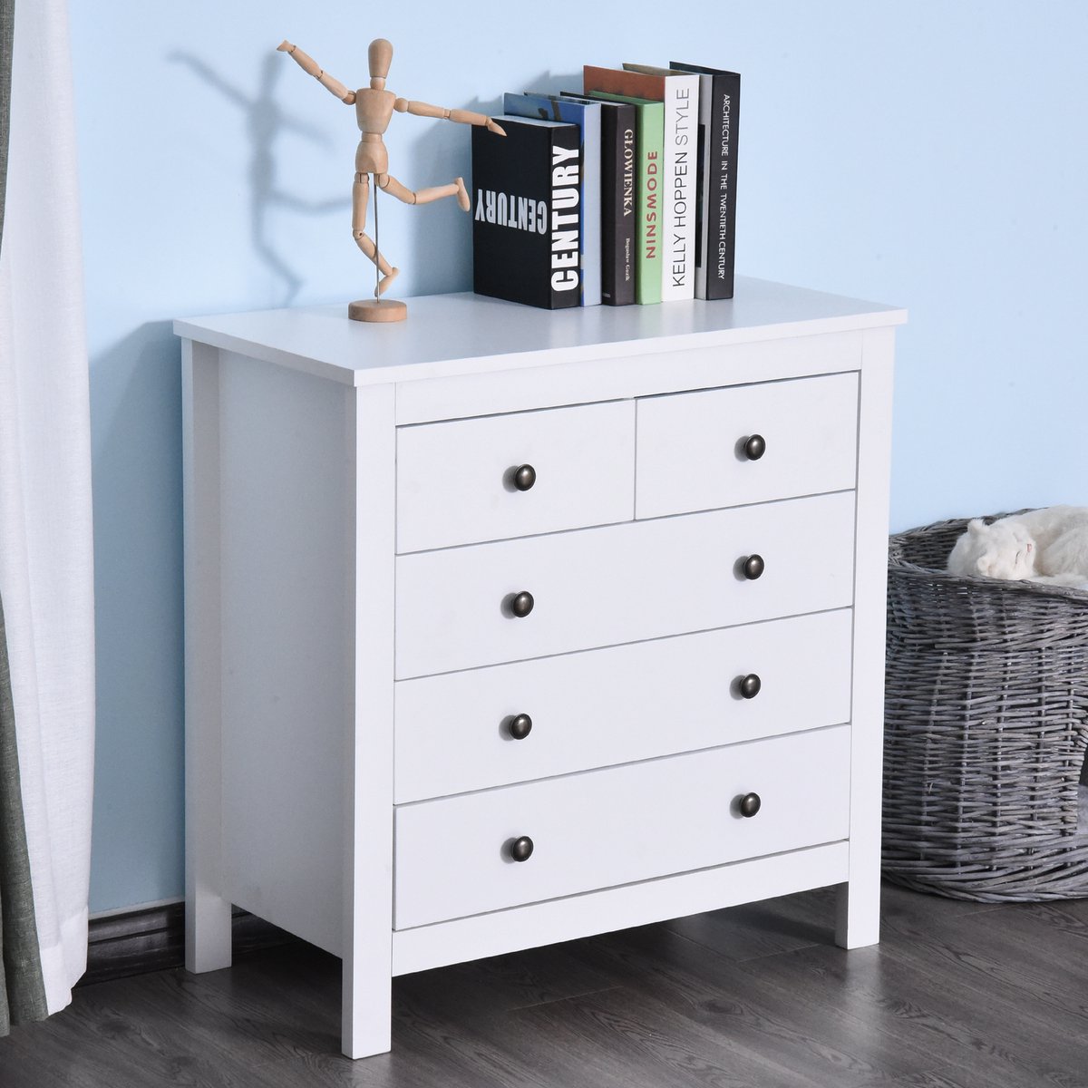 HOMCOM Ladekast met 5 lades commode dressoir kast MDF + spaanplaat 831 ...