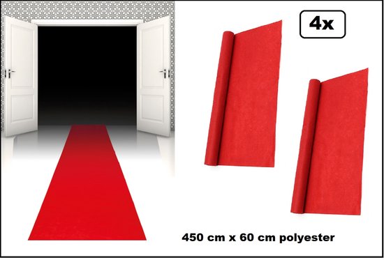 4x Rode loper polyester 60cm x 450 cm - Gala hollywood thema feest kids ...