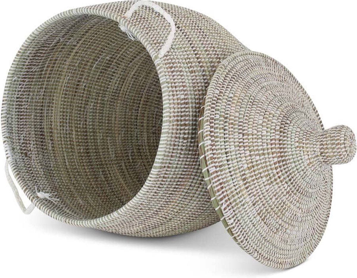 Safaary - Rieten Wasmand met Deksel van Zeegras Wit -Ø 45 x 75cm | bol.com