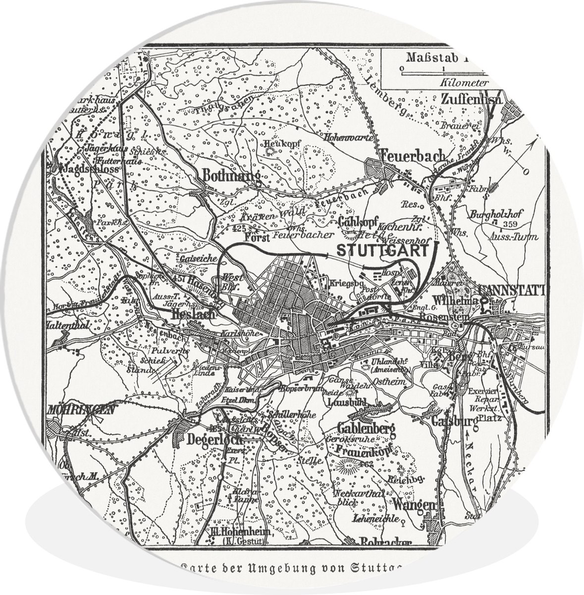 Illustration d'une carte historique de Stuttgart, Allemagne Assiette en ...