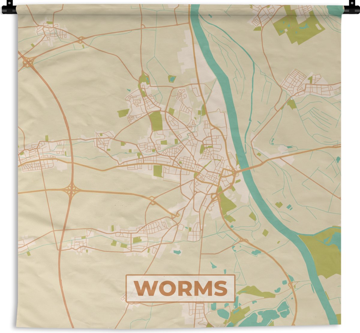 Wandkleed - Wanddoek - Kaart - Worms - Vintage - Plattegrond ...