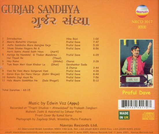 Praful Dave - Gurjar Sandhya (CD), Praful Dave | CD (album) | Muziek ...