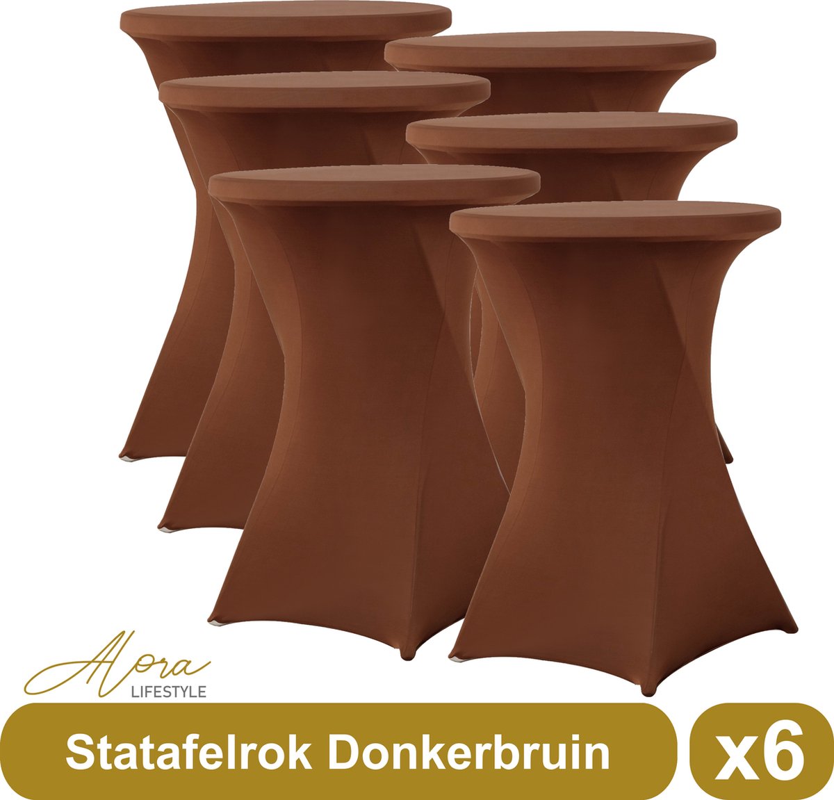 Statafelrok donkerbruin 80 cm - per 6 - partytafel - Alora tafelrok voor statafel -... | bol