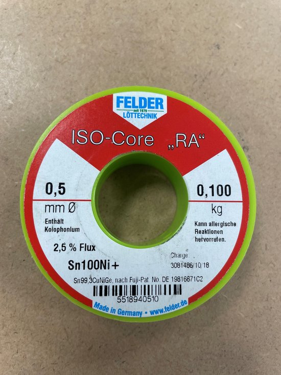 Felder ISO-Core "RA" - Soldeertin op rol - 2,5% flux - Ø 0.5mm - 100 ...