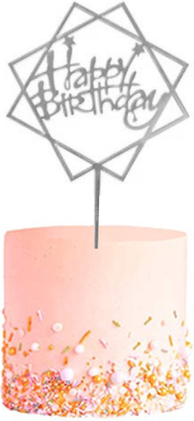 Cake Topper Happy Birthday Versiering Taarttopper Decoratie Zilver ...