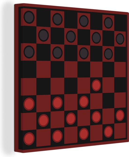 Canvas Schilderij tekening van de eerste set bij het dammen - 50x50 cm ...