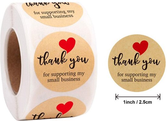Thank you stickers - 500 stuks - 25 mm - Bedankt stickers - Small business - Thank you... | bol.com