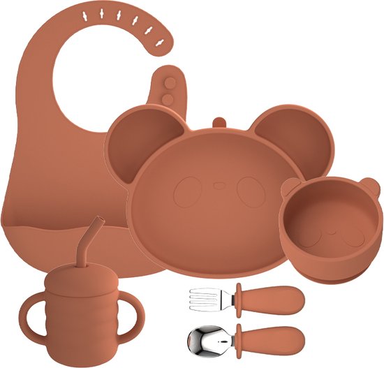 Serviesset Panda 6-delig Roest | Baby | Kind | Siliconen | Eten ...
