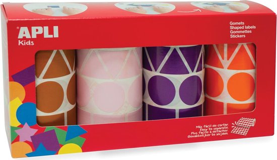 Apli Kids stickers XL, doos met 4 rollen in 4 kleuren en 4 vormen ...