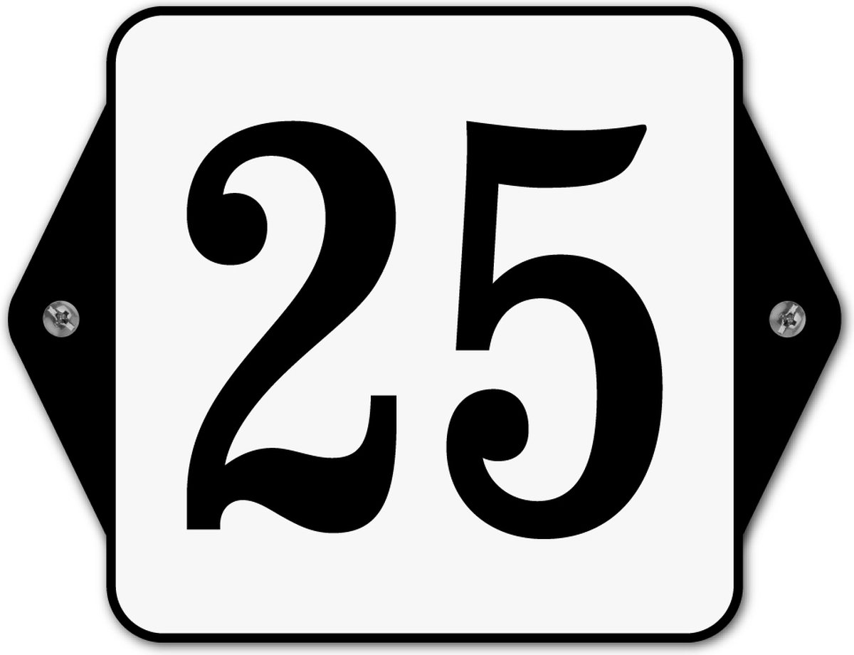 Huisnummerbord klassiek - huisnummer 25 - 16 x 12 cm - wit - schroeven ...