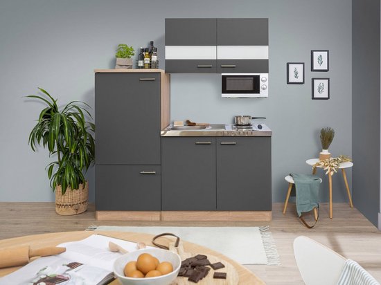 Keukenblok 160 cm - complete kleine keuken met apparatuur - Grijs ...