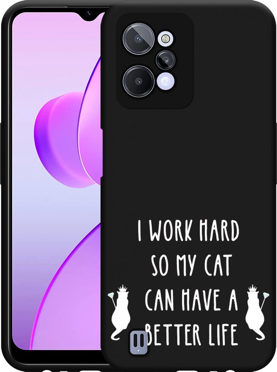 Realme C31 Hoesje Zwart Royalty Cat - wit - Designed by Cazy | bol