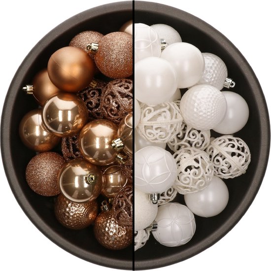 Bellatio Decorations Kerstballen mix - 74-delig - camel bruin en wit ...