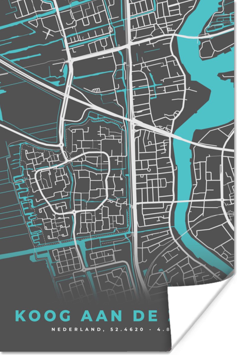 Poster Stadskaart - Koog aan de Zaan - Plattegrond - Kaart - 80x120 cm ...