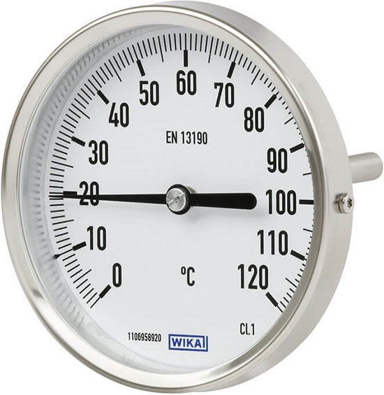 0 tot +400°C RVS Bimetalen Industriële Thermometer 80mm Behuizing 100mm ...