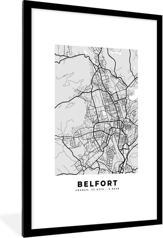 Fotolijst incl. Poster - Frankrijk – Belfort – Stadskaart – Plattegrond ...