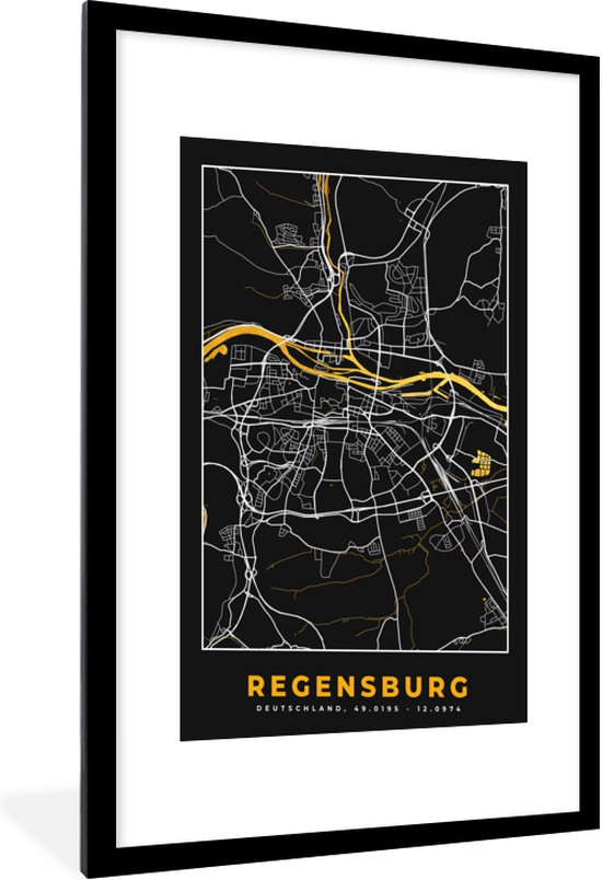 Fotolijst incl. Poster - Black and Gold – Stadskaart – Regensburg ...
