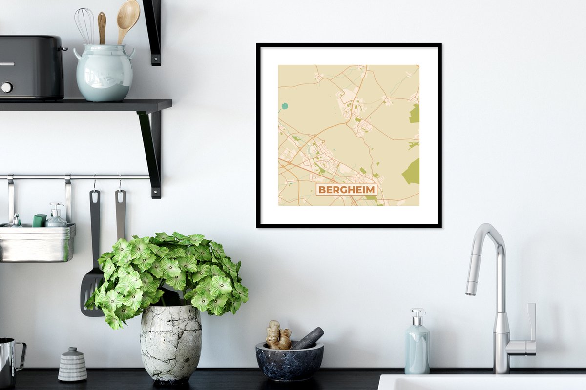 Fotolijst incl. Poster - Plattegrond - Bergheim - Vintage - Kaart ...