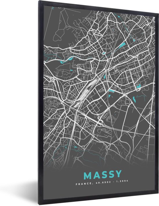 Fotolijst incl. Poster - Massy - Frankrijk - Plattegrond - Kaart ...