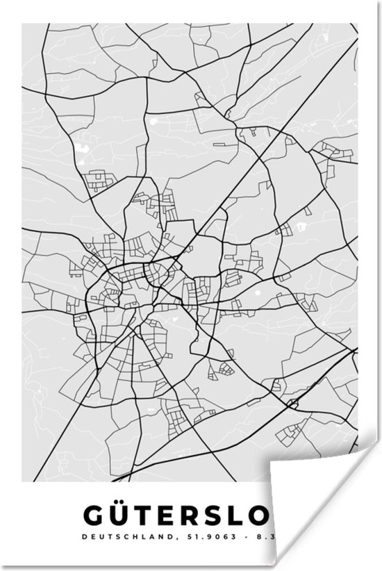 Poster Duitsland - Plattegrond - Gütersloh - Kaart - Stadskaart - 20x30 ...