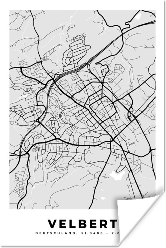 Poster Plattegrond - Velbert - Kaart - Stadskaart - Duitsland - 20x30 ...