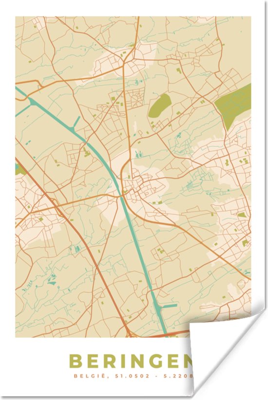 Poster Stadskaart - Plattegrond - Kaart - België - Beringen - 20x30 cm ...