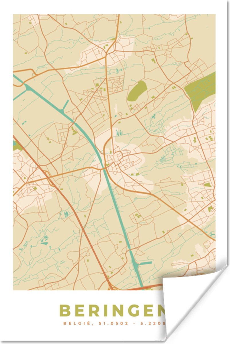 Poster Stadskaart - Plattegrond - Kaart - België - Beringen - 20x30 cm ...