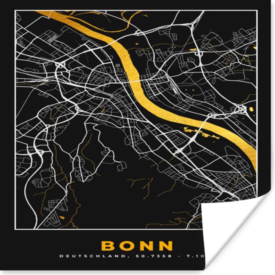 Poster Bonn - Stadskaart - Plattegrond - Kaart - Goud - Duitsland ...